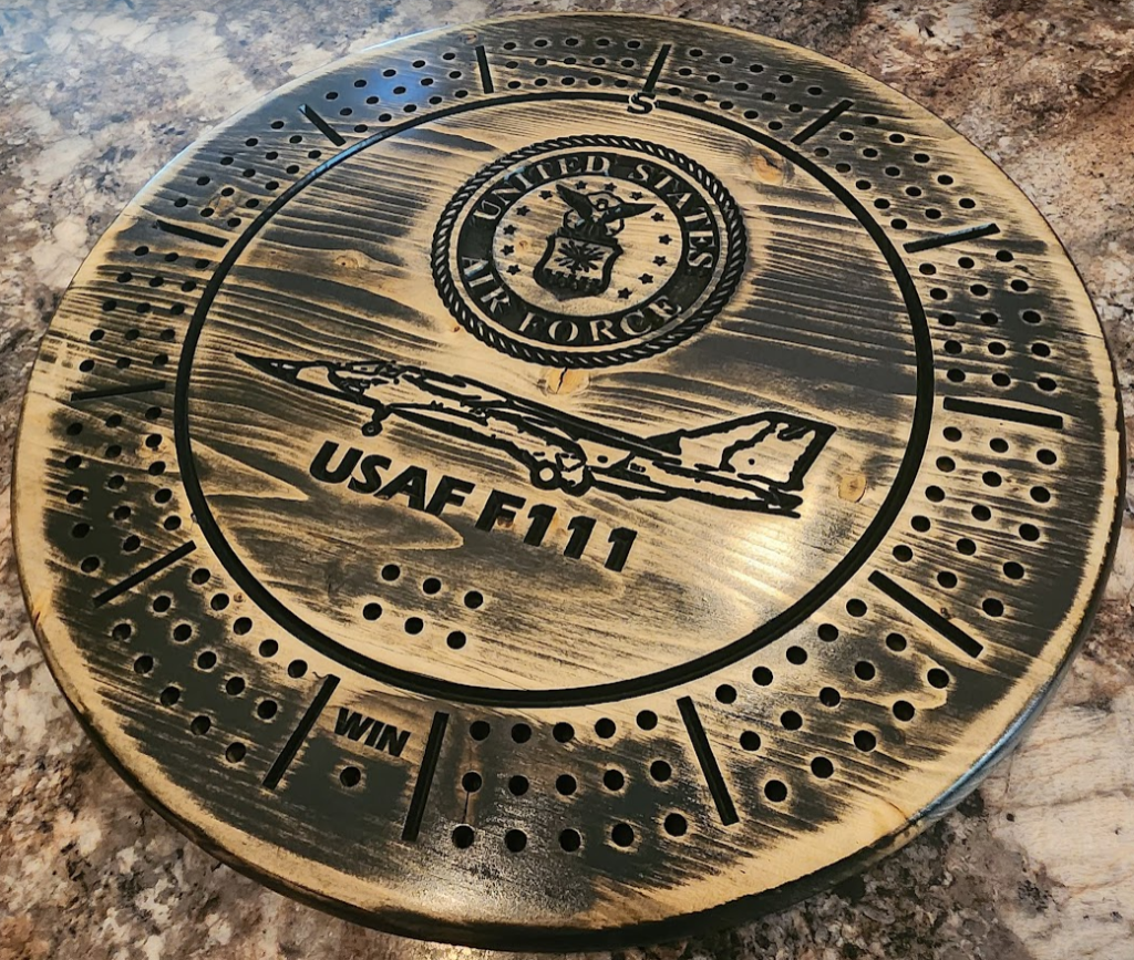 18" custom round cribbage for 1/4" pegs - Maine Wood Signs